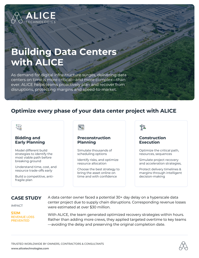 Data Center Construction Project Management & Scheduling Software | ALICE